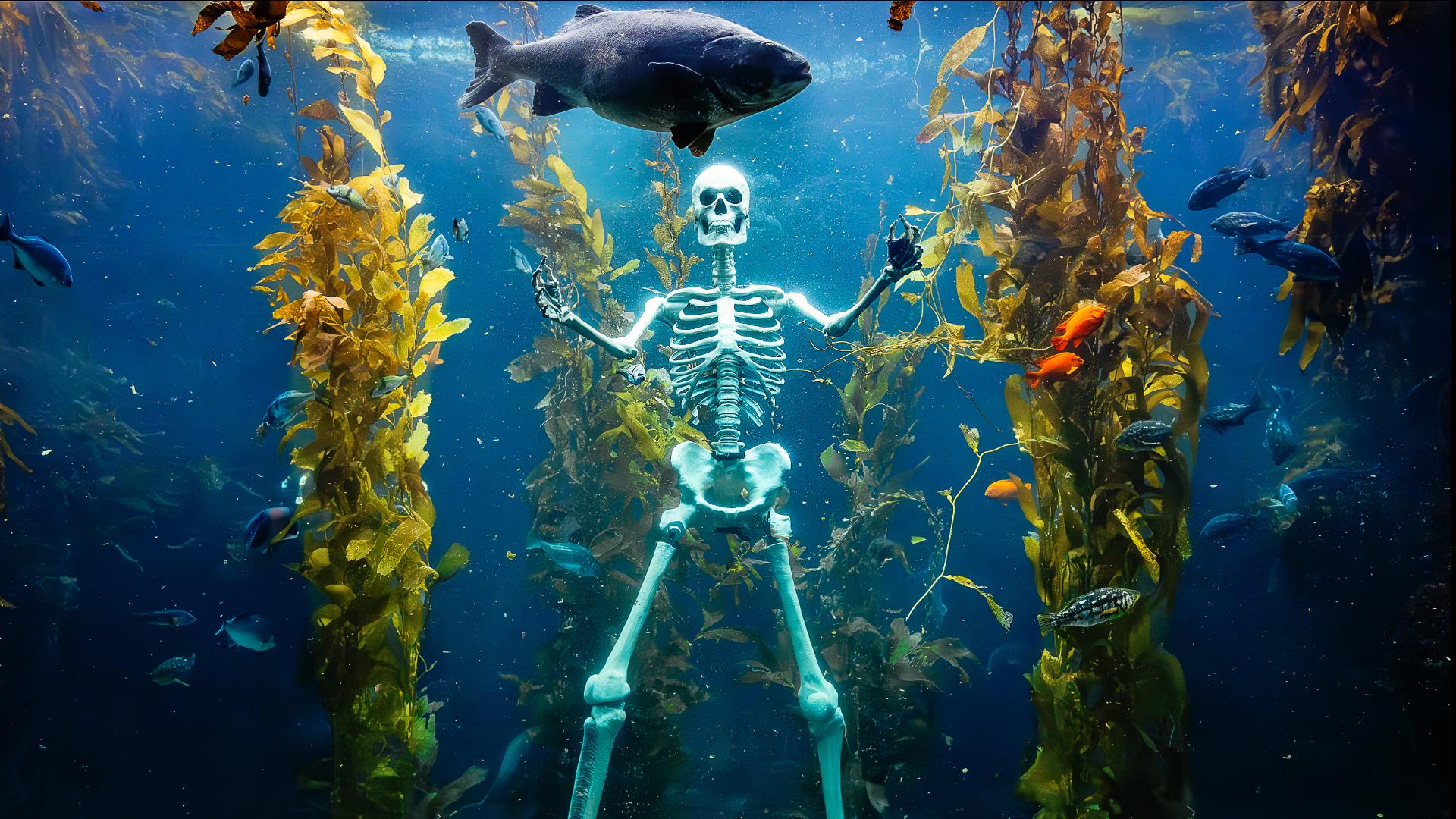 California aquarium adds skeleton to kelp forest for Halloween | wzzm13.com