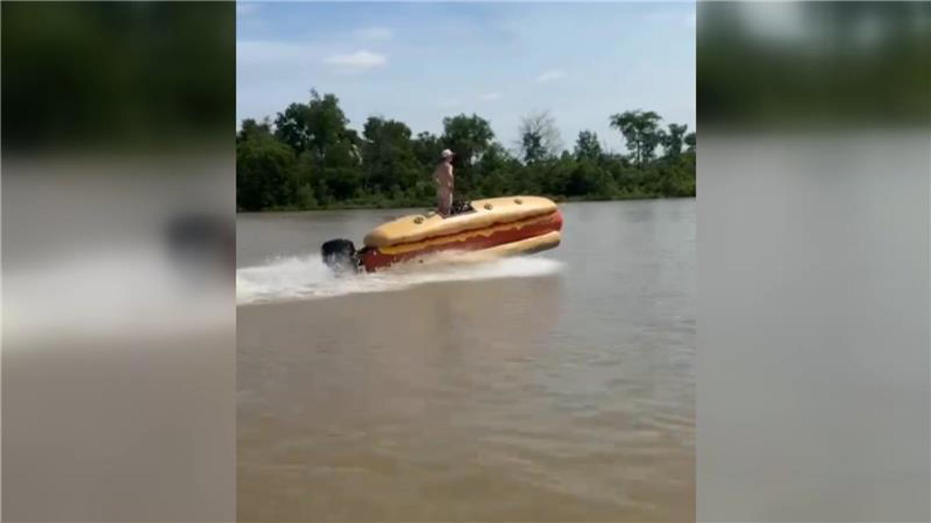 Ohio man's hot dog boat floats in Lake Erie, goes viral | wzzm13.com