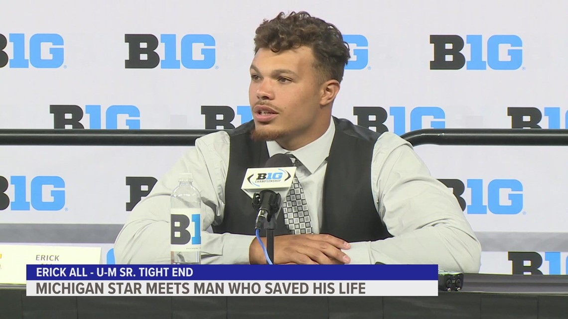 Michigan tight end Erick All meets firefighter who saved his life 21 ...