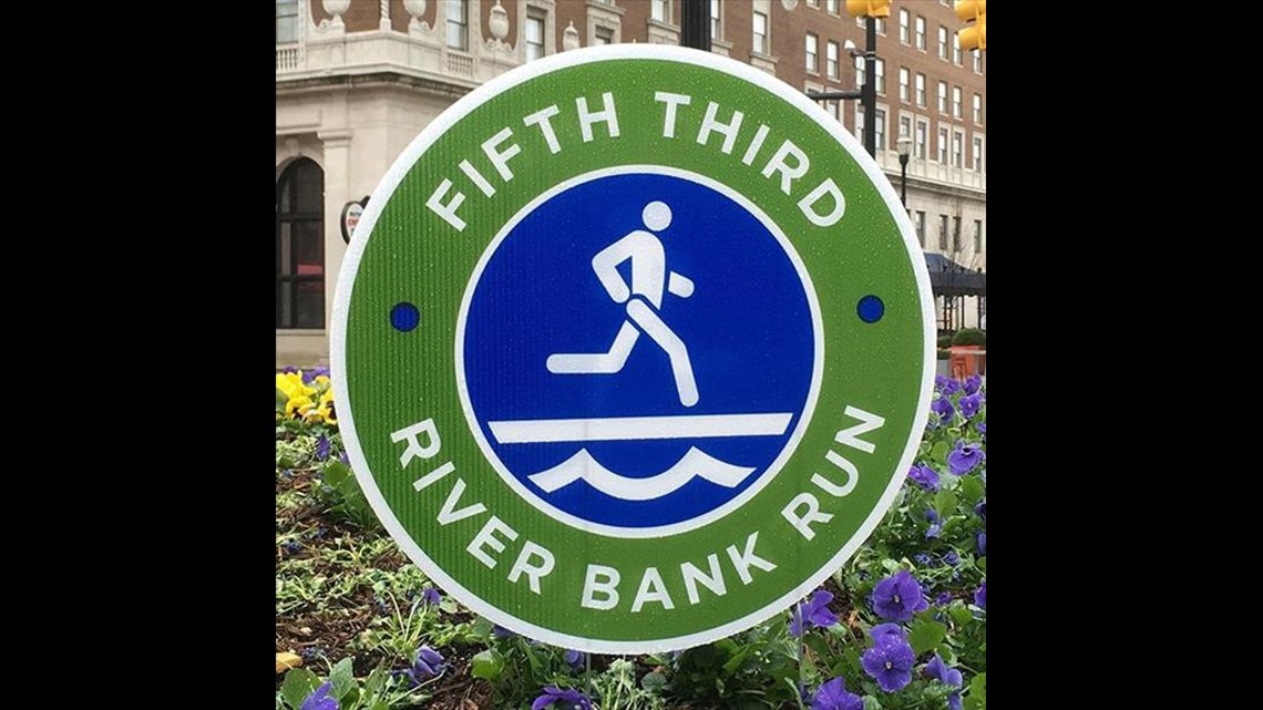 5K, 10K and 25K Fifth Third River Bank Run routes; spectator locations ...