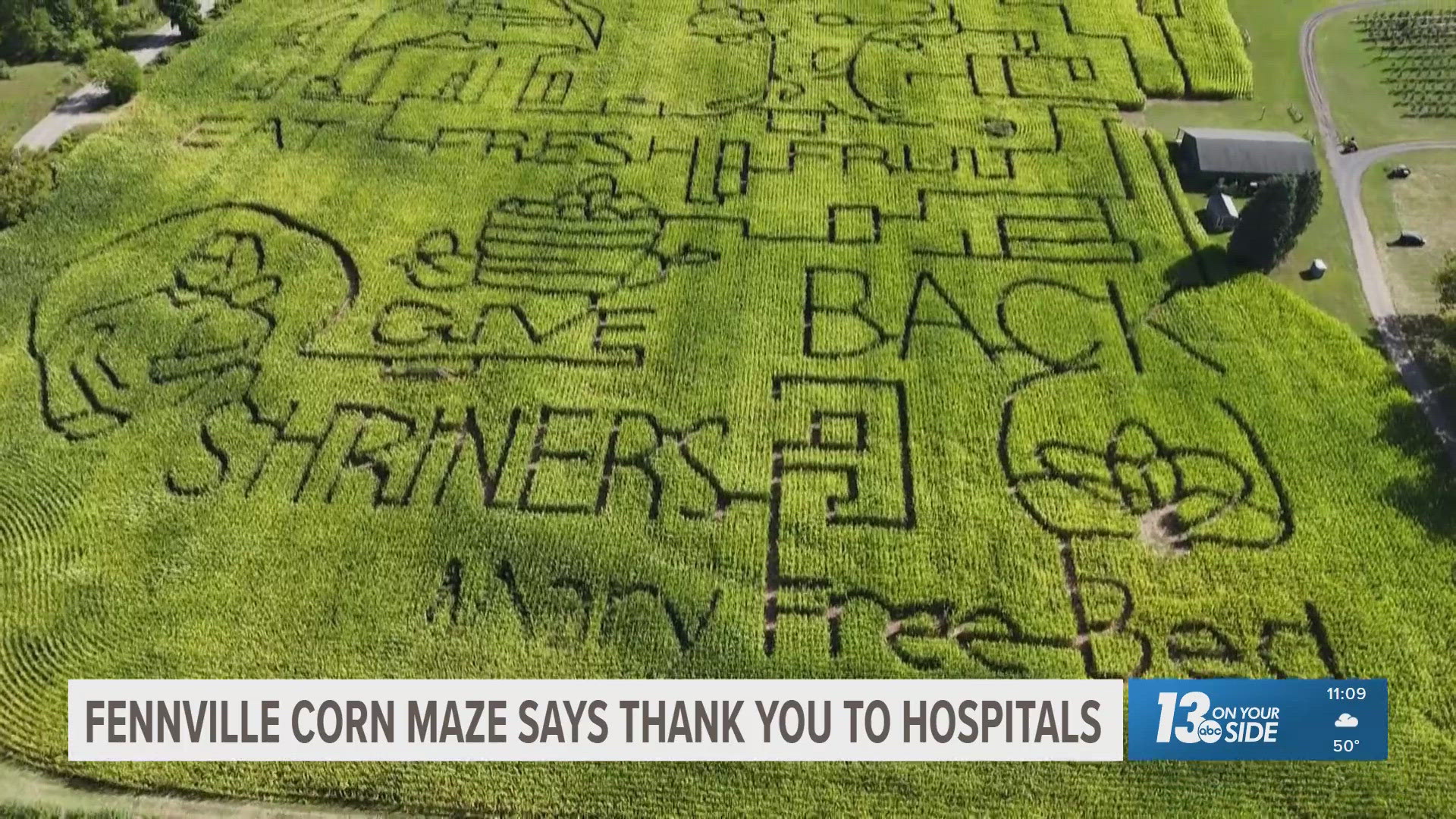 Crane Orchards corn maze shows gratitude to hospitals | wzzm13.com
