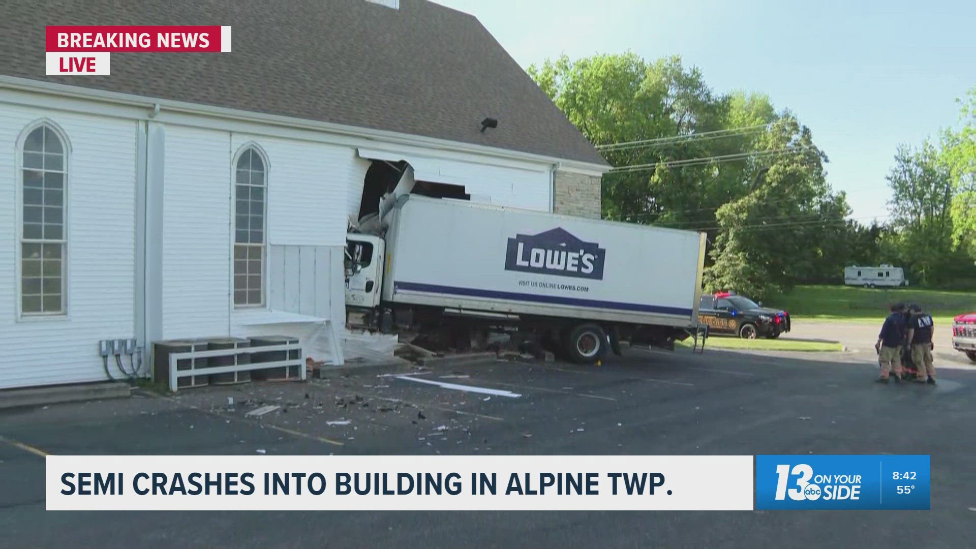 Box truck crashes into church in Alpine Township | wzzm13.com