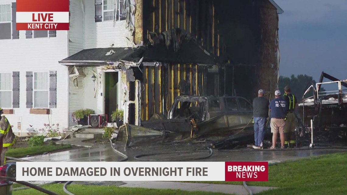 Overnight fire heavily damages Kent City home, vehicle and boat | wzzm13.com