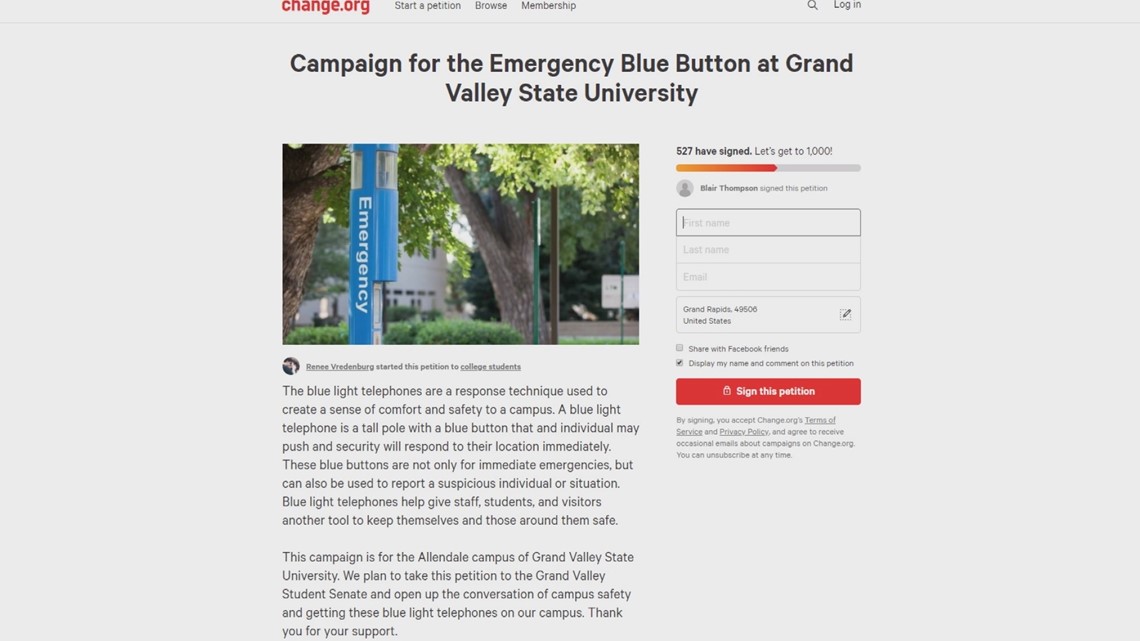 GVSU students petition for blue light emergency system | wzzm13.com