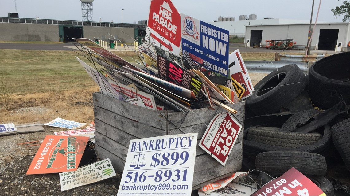 Hundreds of yard signs confiscated by crews and will be trashed ...