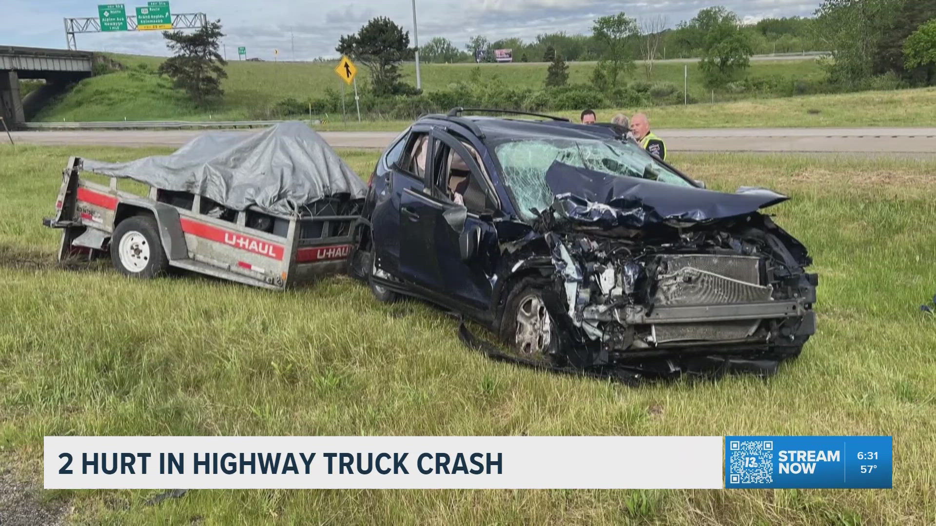 2 hurt after truck crashes through guard rails, hits vehicle on NB US ...