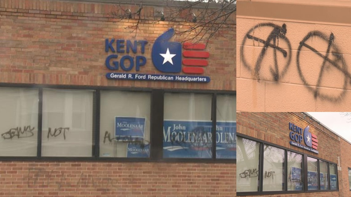 Kent GOP HQ vandalized with anti-Semitic messages | wzzm13.com