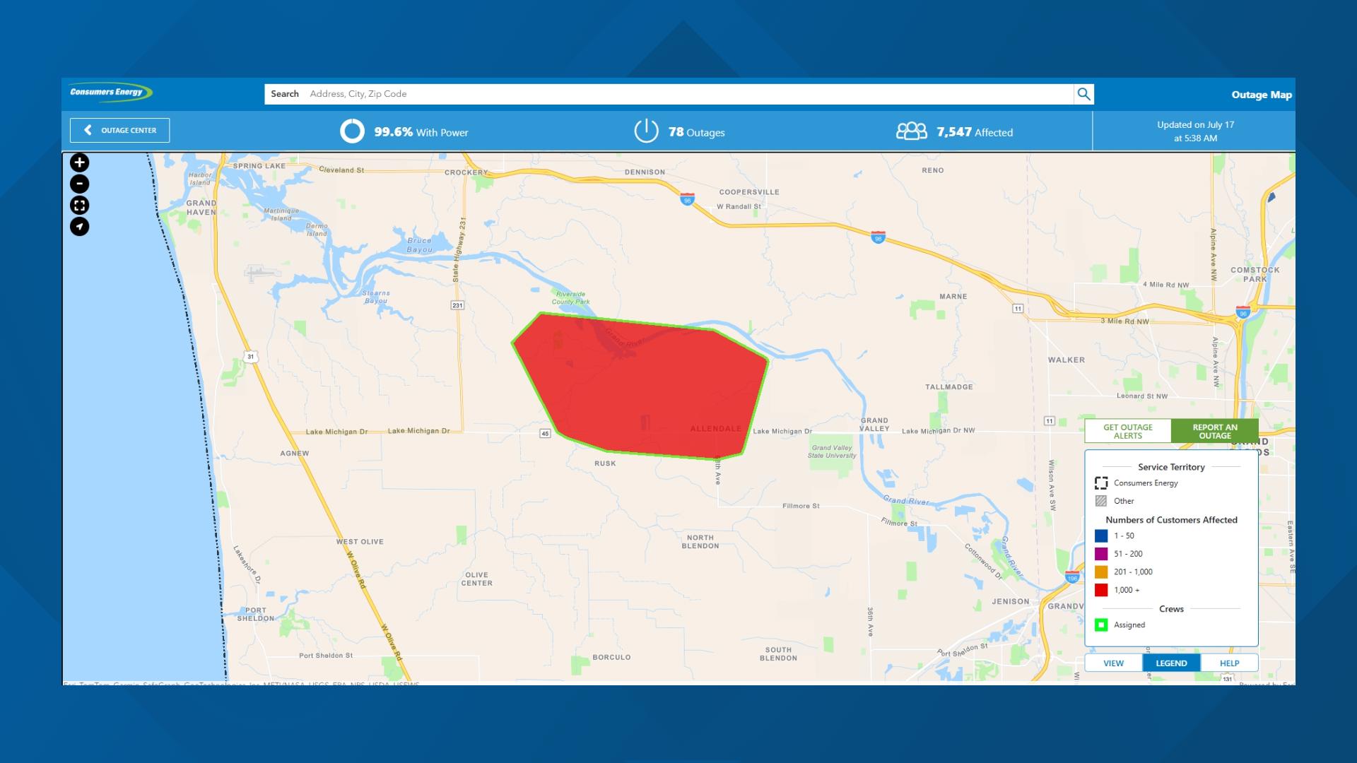 Power restored to 2,532 Consumers Energy users in Allendale | wzzm13.com