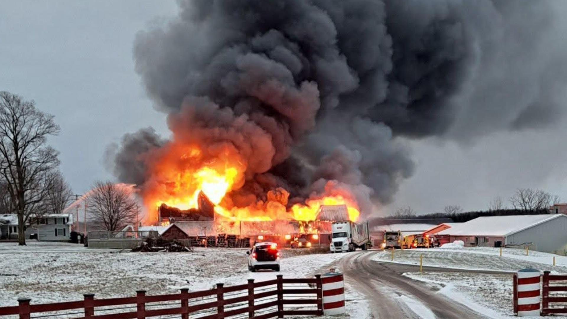Saranac barn fire requires multiple agencies to battle flames | wzzm13.com