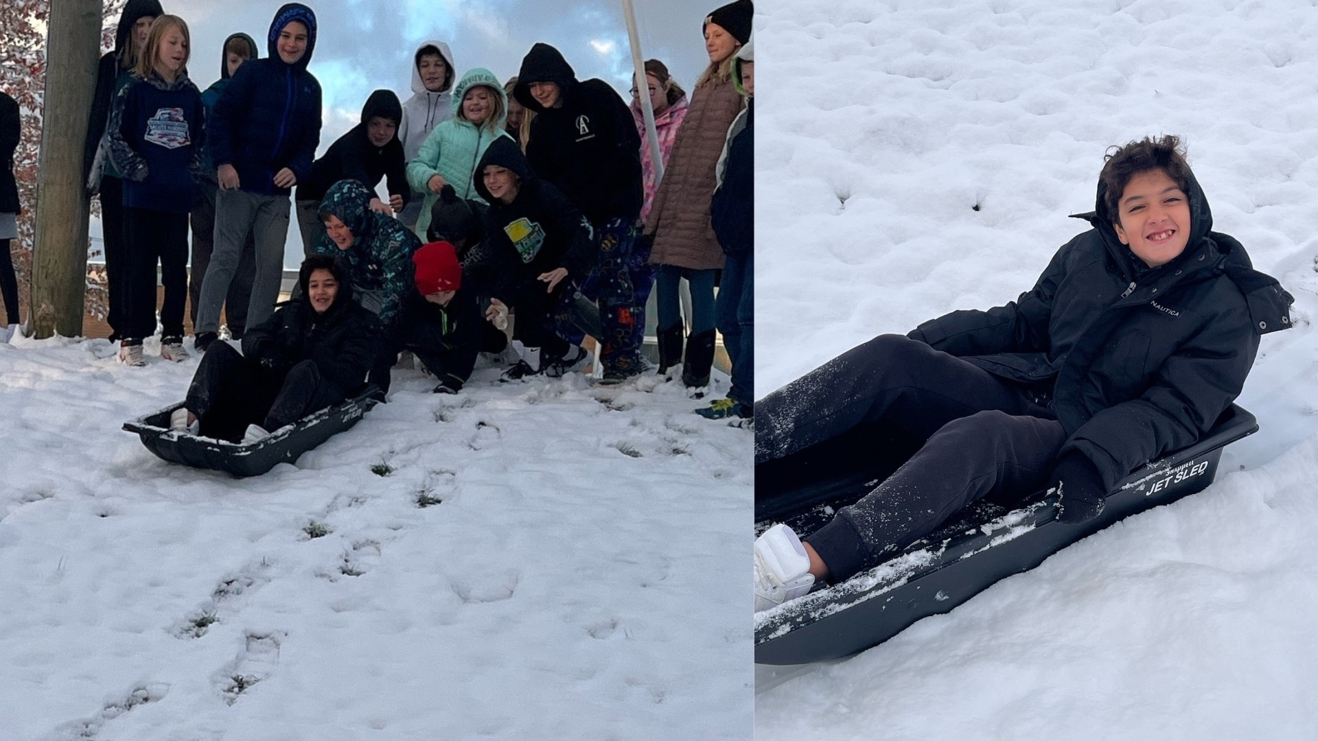 Class surprises student who had never seen snow with sled trip | wzzm13.com