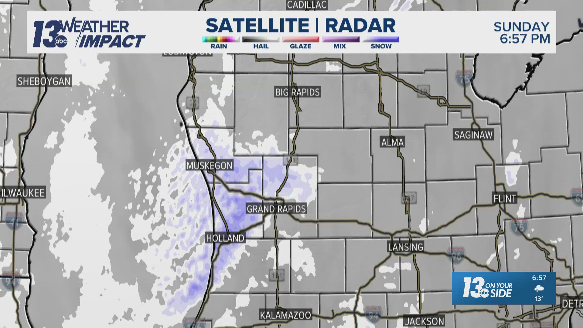 Radar shows heaviest snow settling over Ottawa County Sunday evening ...