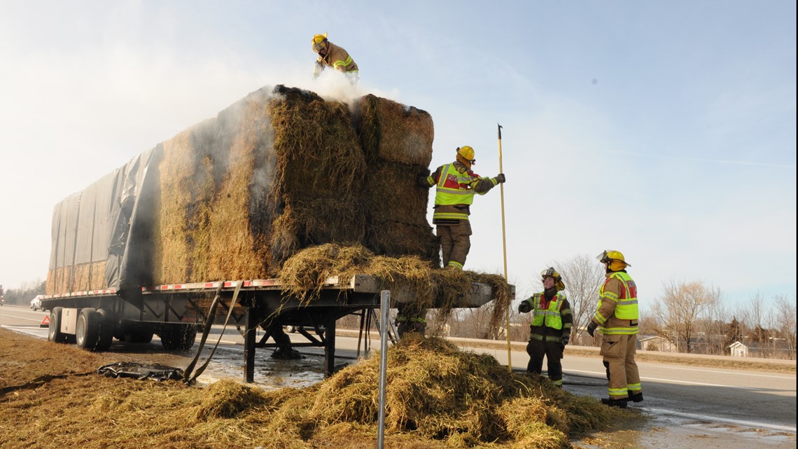 Hay being hauled by semitruck catches fire in South Haven | wzzm13.com