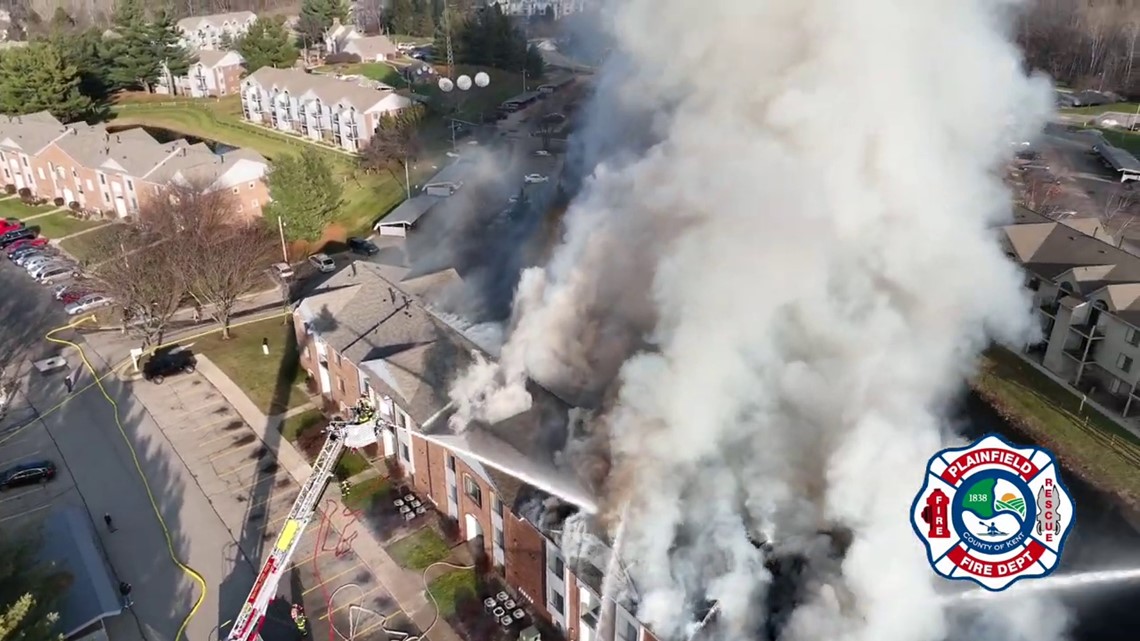 DRONE VIDEO | Green Ridge Apartment fire in Walker | wzzm13.com