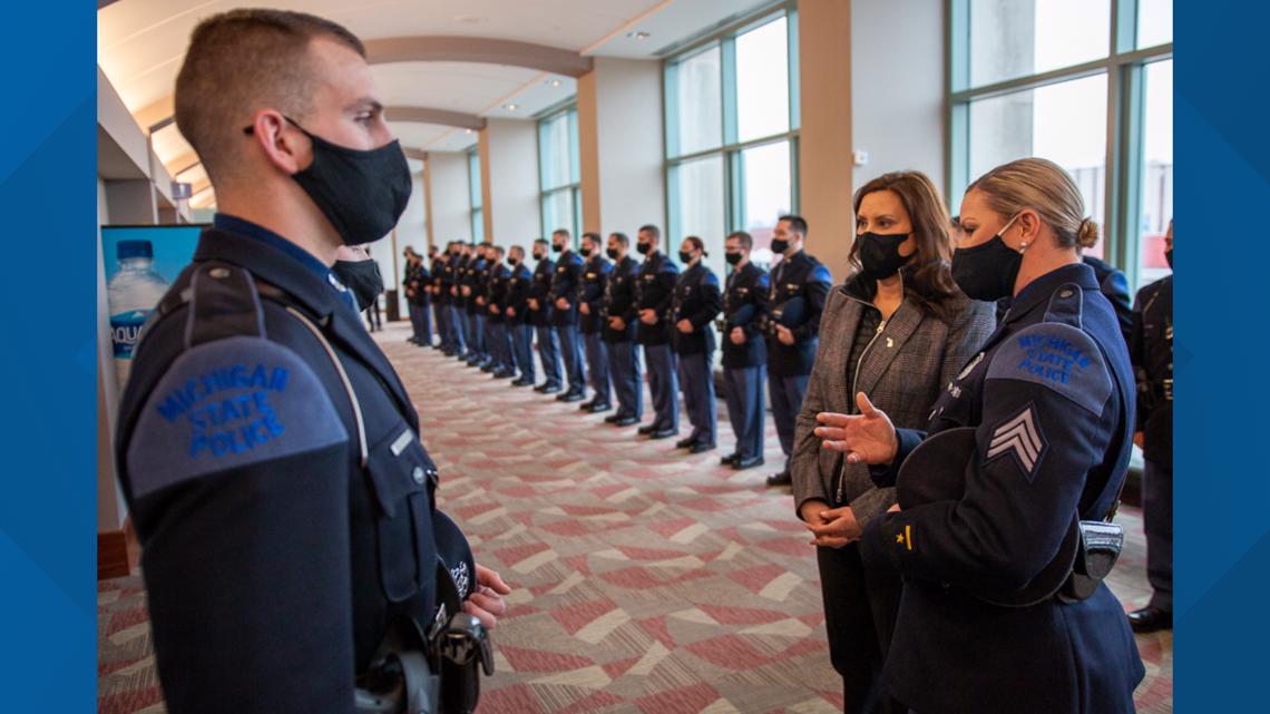 Gov. Whitmer welcomes 50 new Michigan State Police troopers | wzzm13.com
