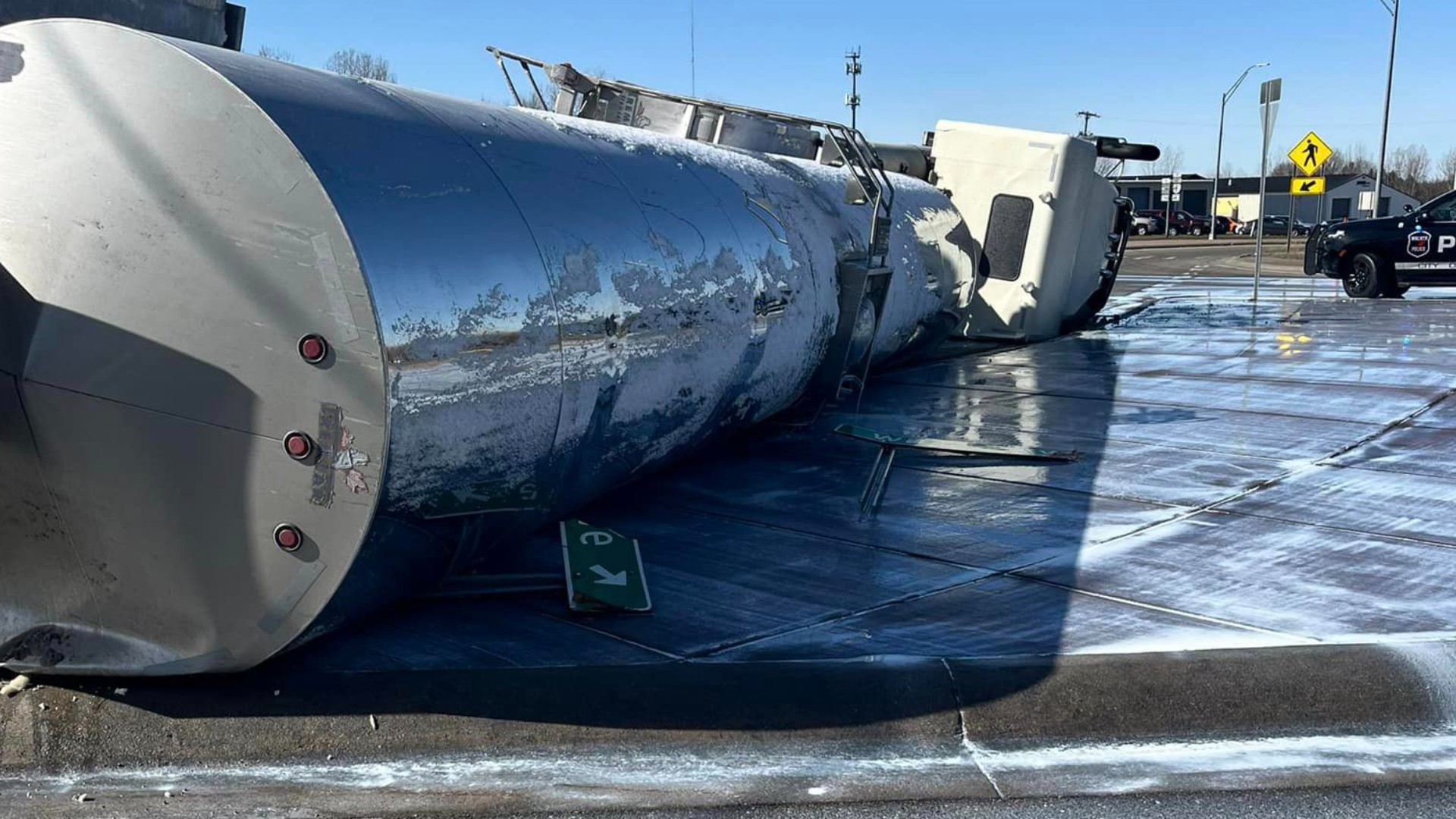 Milk tanker overturns, police ask public to find other route | wzzm13.com