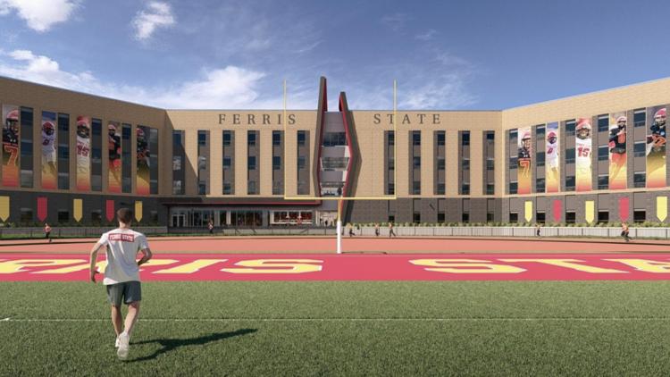 Ferris State breaks ground on new dorm attached to stadium | wzzm13.com