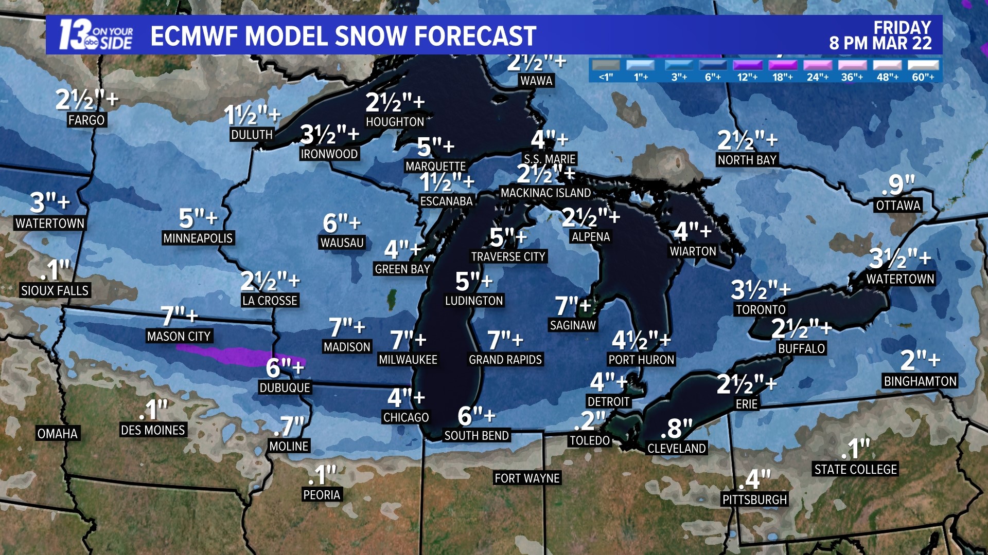 Euro Model Snow Forecast for Friday, March 22, 2024 | wzzm13.com