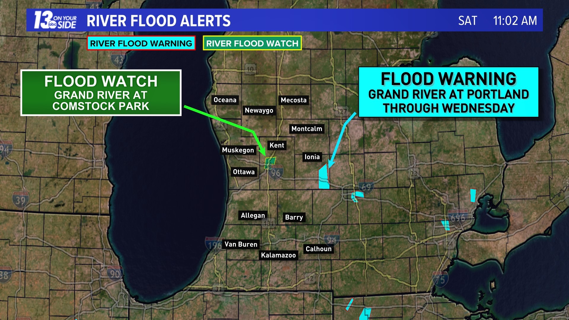 Ice jam along Grand River at Portland causes flooding | wzzm13.com