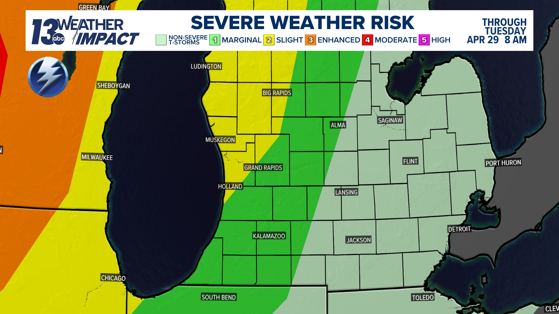 Strong to severe thunderstorms threaten West Michigan Tuesday | wzzm13.com