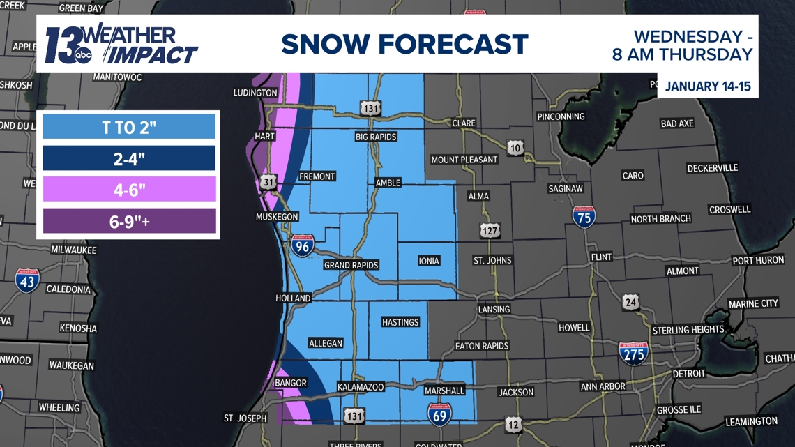 Locally intense lake-effect snow expected Wednesday | wzzm13.com