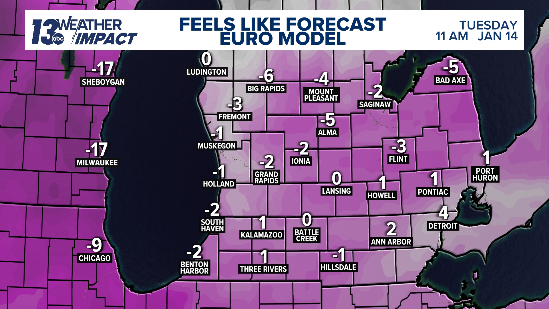 Lake-effect snow returns with blowing snow, cold temps late Monday and Tuesday | wzzm13.com