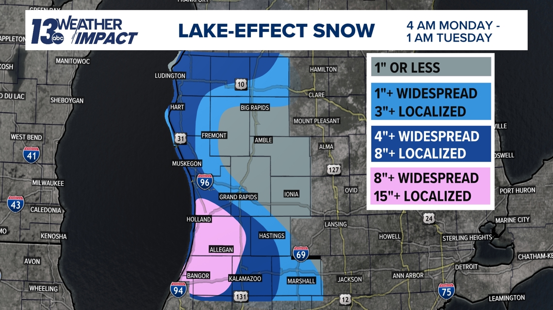Heavy snow Monday along Lake Michigan shoreline | wzzm13.com