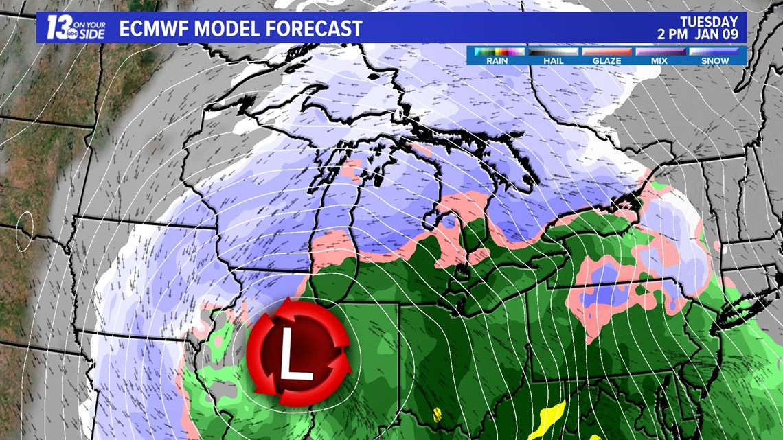 Messy weather Tuesday into Wednesday — snow, rain, wind | wzzm13.com