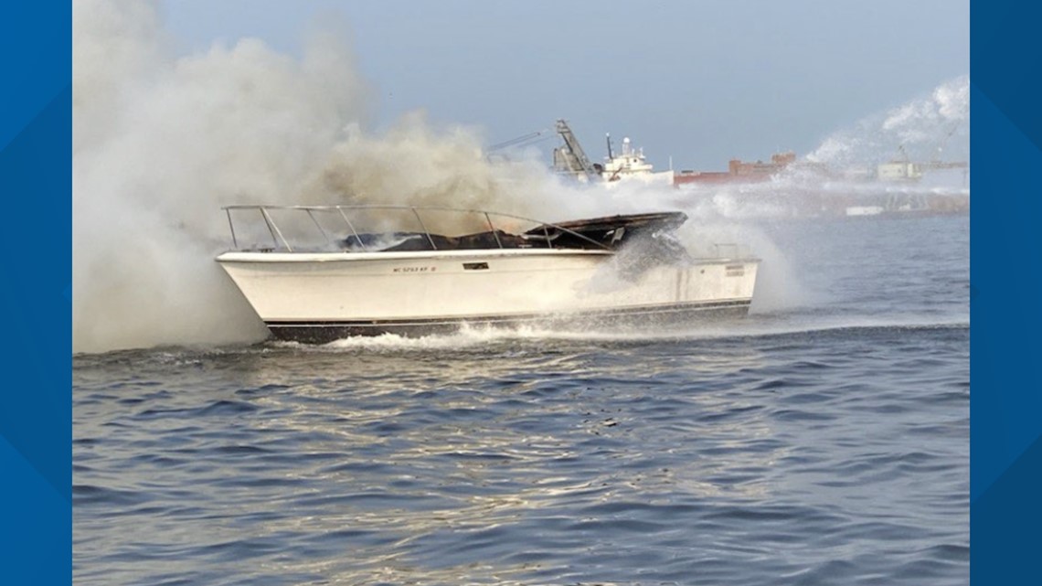 Cleanup efforts underway after boat catches fire on Muskegon Lake ...