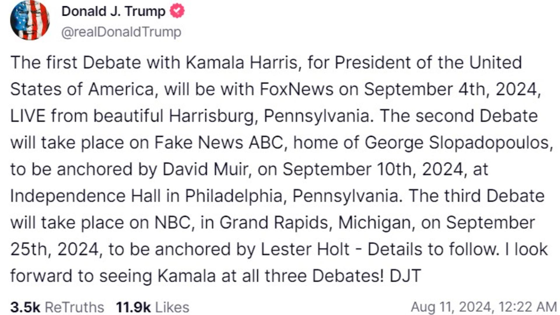 Trump Truth Social post claims Grand Rapids to get debate | wzzm13.com