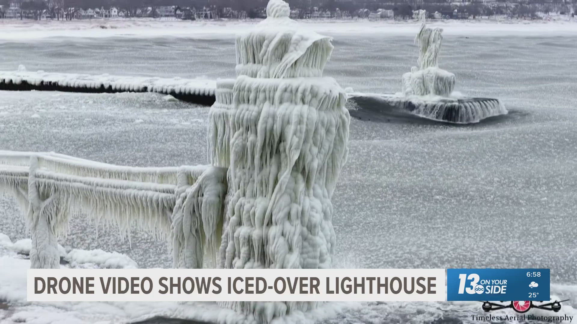 Drone video shows iced-over lighthouse | wzzm13.com