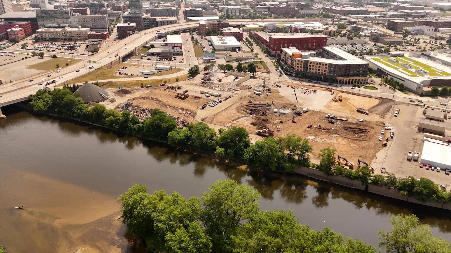 See overhead view of construction on Grand Rapids amphitheater | wzzm13.com