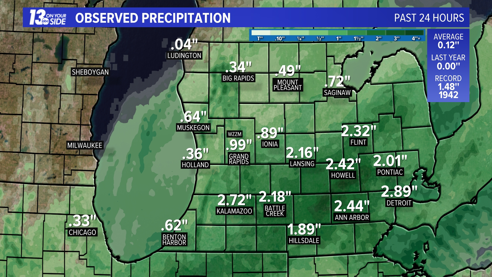 How much tropical rainfall fell across lower Michigan? | wzzm13.com