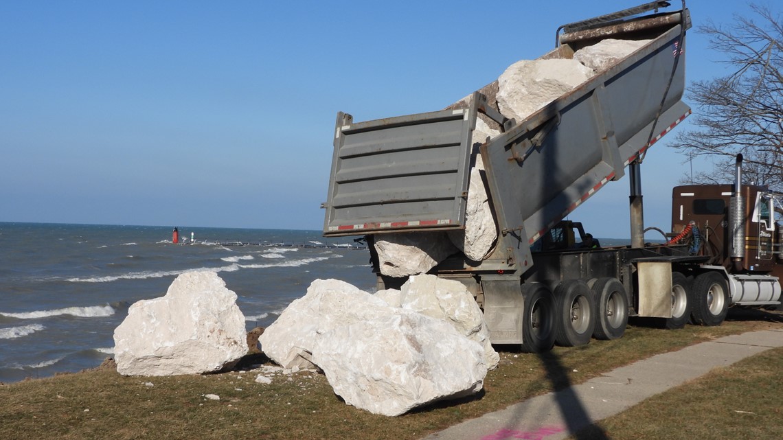 10,000 tons of limestone brought to lakeshore for erosion control ...