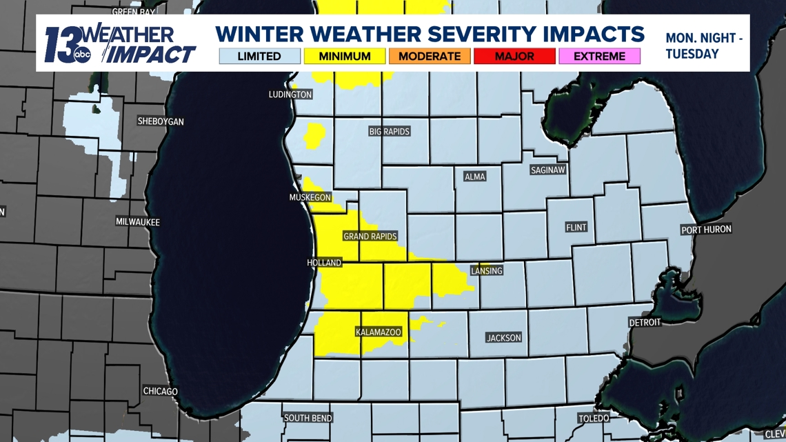 Lake-effect snow returns with blowing snow, cold temps late Monday and Tuesday | wzzm13.com