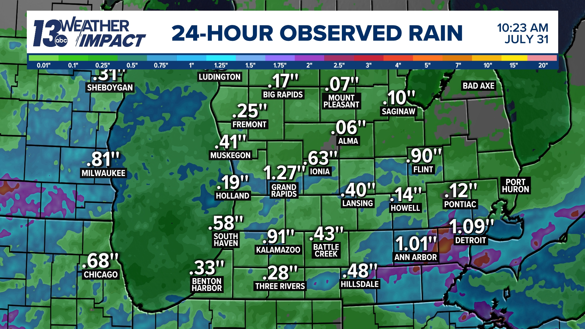 Midweek rainfall boosts West Michigan's monthly and seasonal totals ...