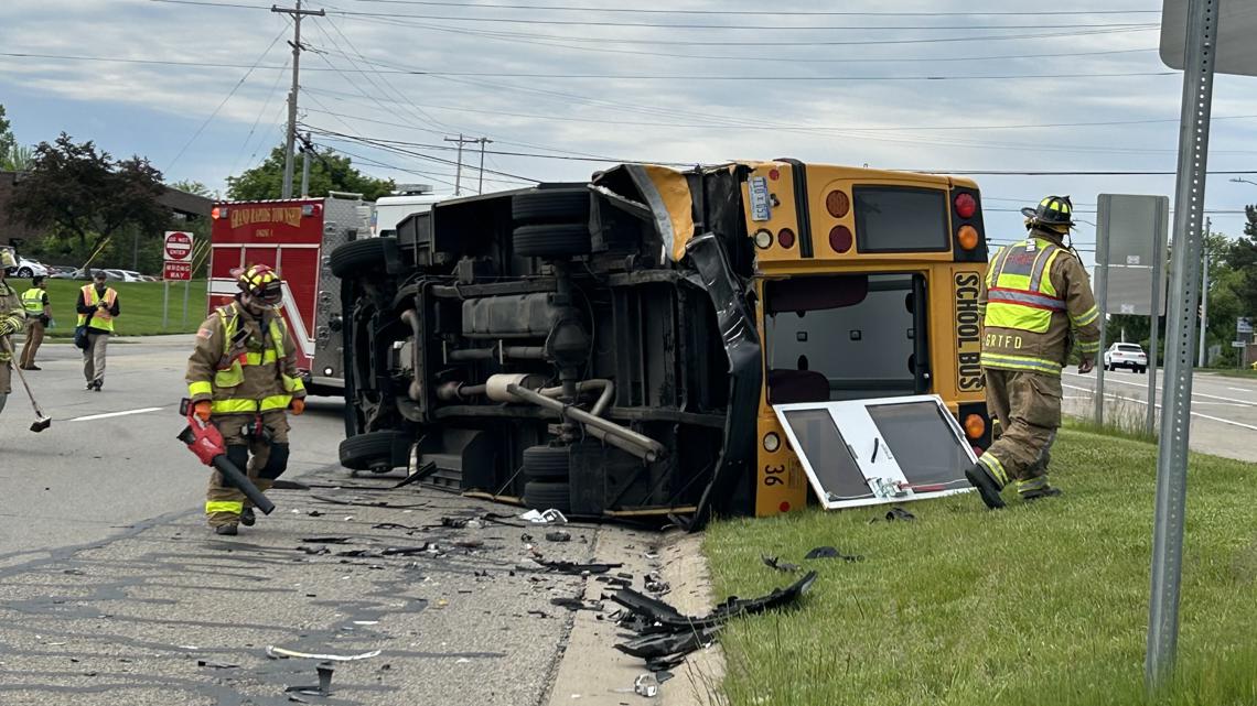 School bus rollover in Grand Rapids injures 2 adults | wzzm13.com