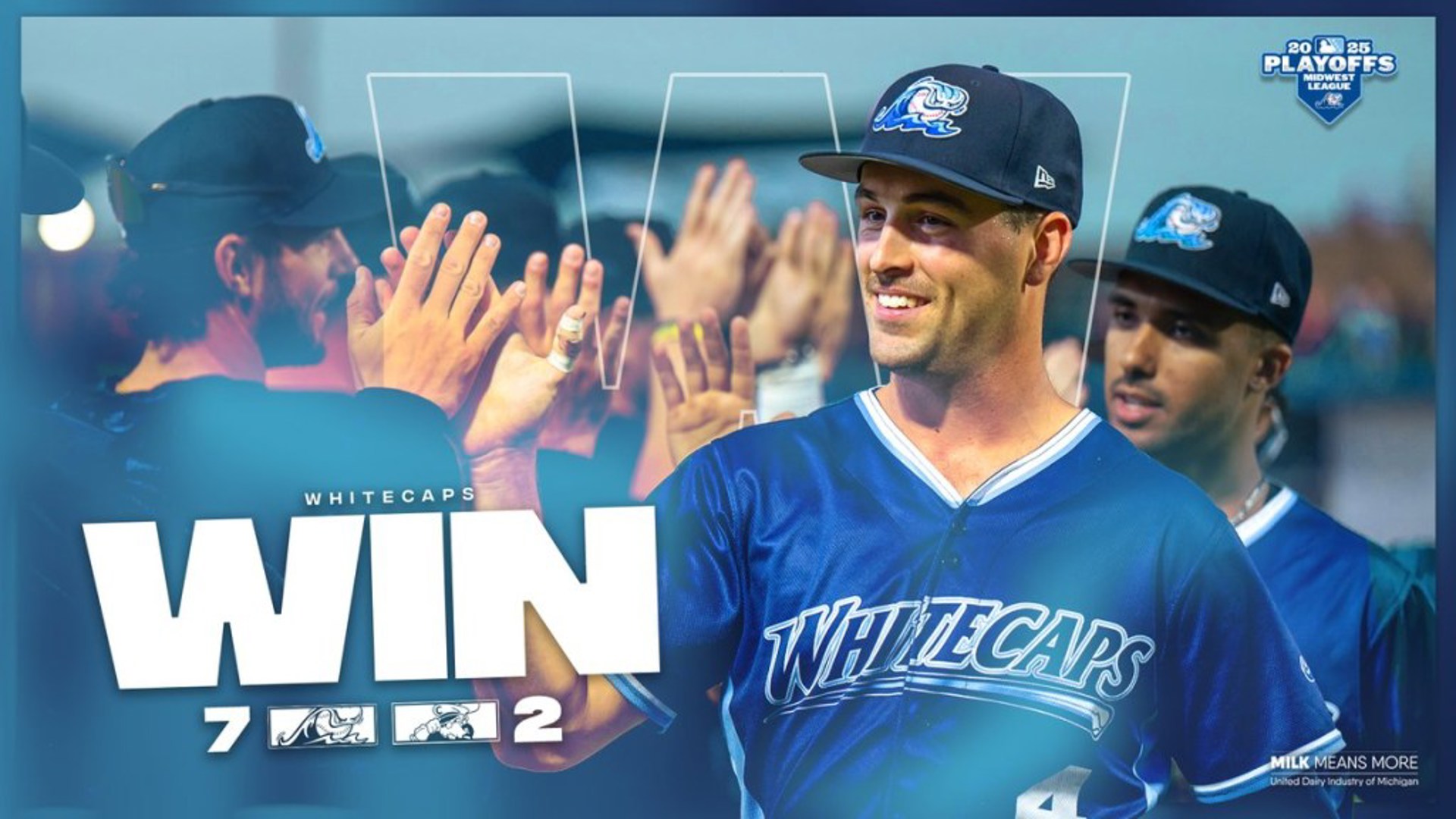 Whitecaps win 7-2 in 1st playoff game since 2018 | wzzm13.com